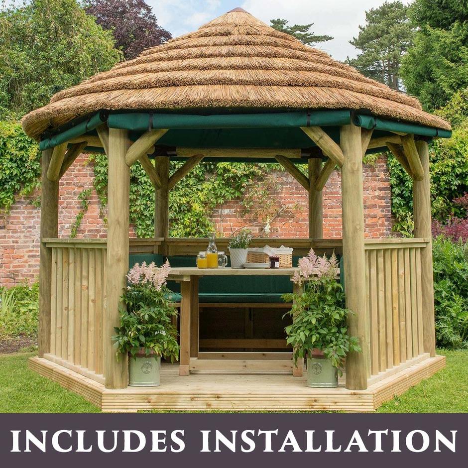 Buy Furnished Thatched Hexagonal 3.6m Gazebo by Forest Garden — The ...